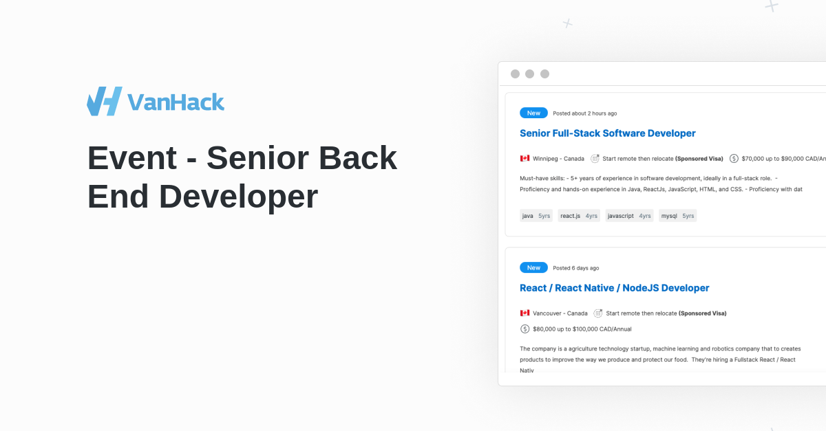 Event - Senior Back End Developer - VanHack